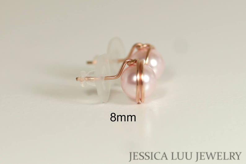 Light Pink Pearl Stud Earrings Rose Gold Earrings Bridal | Etsy