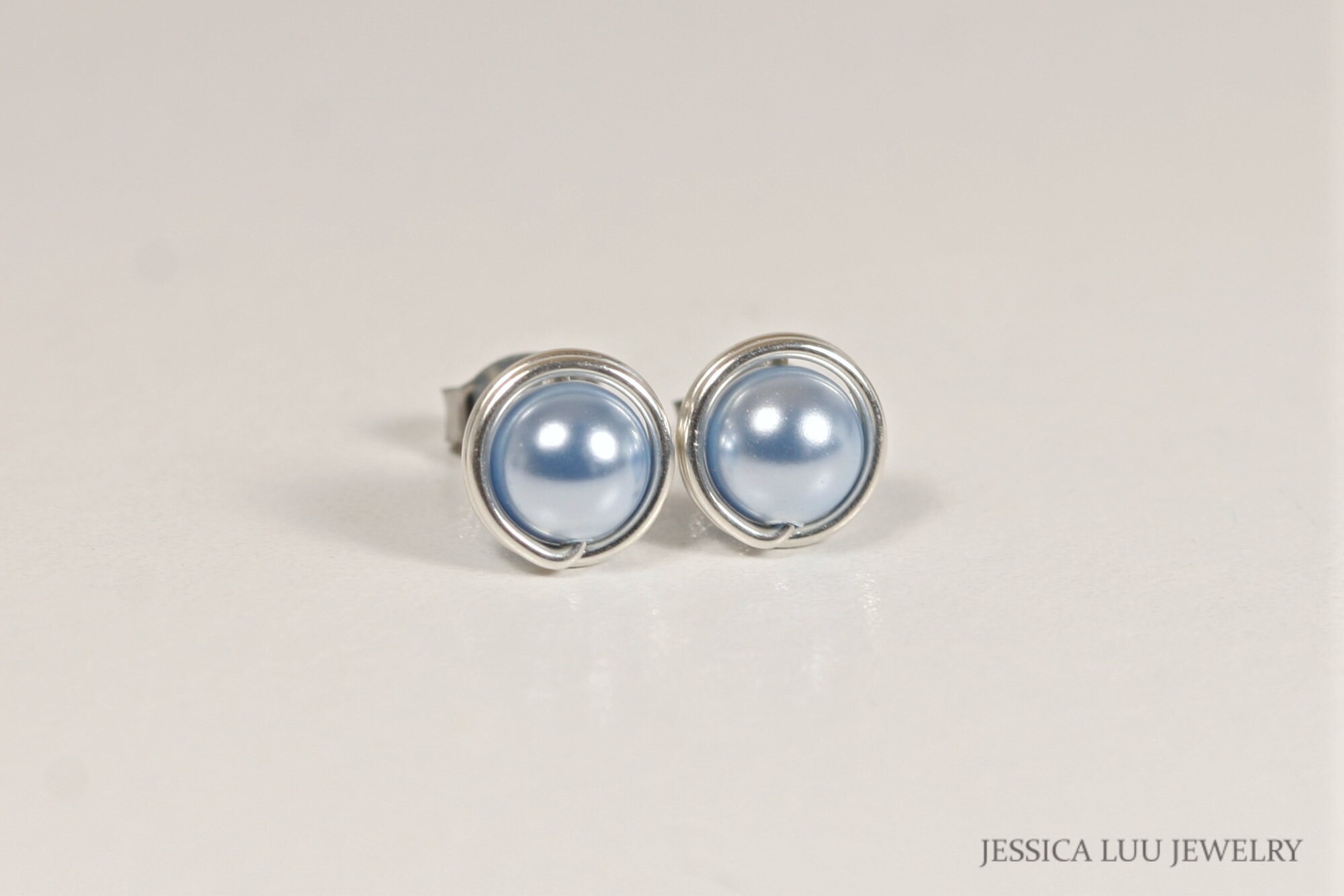 Light Blue Pearl Stud Earrings Sterling Silver or Gold | Etsy