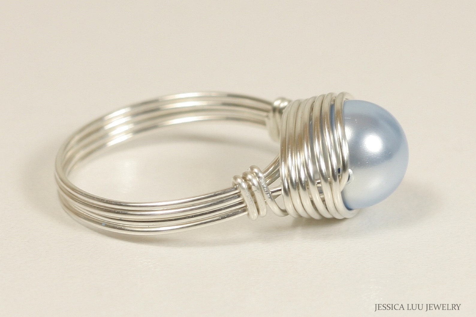 Light Blue Pearl Ring Wire Wrapped Jewelry Handmade Sterling - Etsy