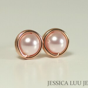 Light Pink Pearl Stud Earrings Rose Gold Earrings Bridal | Etsy