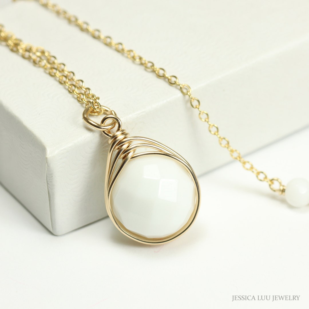Handmade Gold Filled White Alabaster Gemstone Pendant Necklace - Etsy