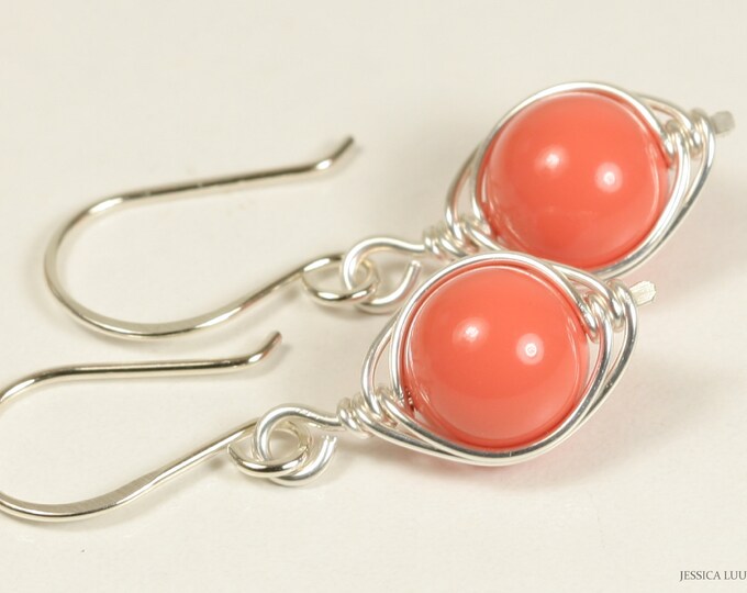 Coral Earrings Wire Wrapped Jewelry Handmade Sterling Silver - Etsy