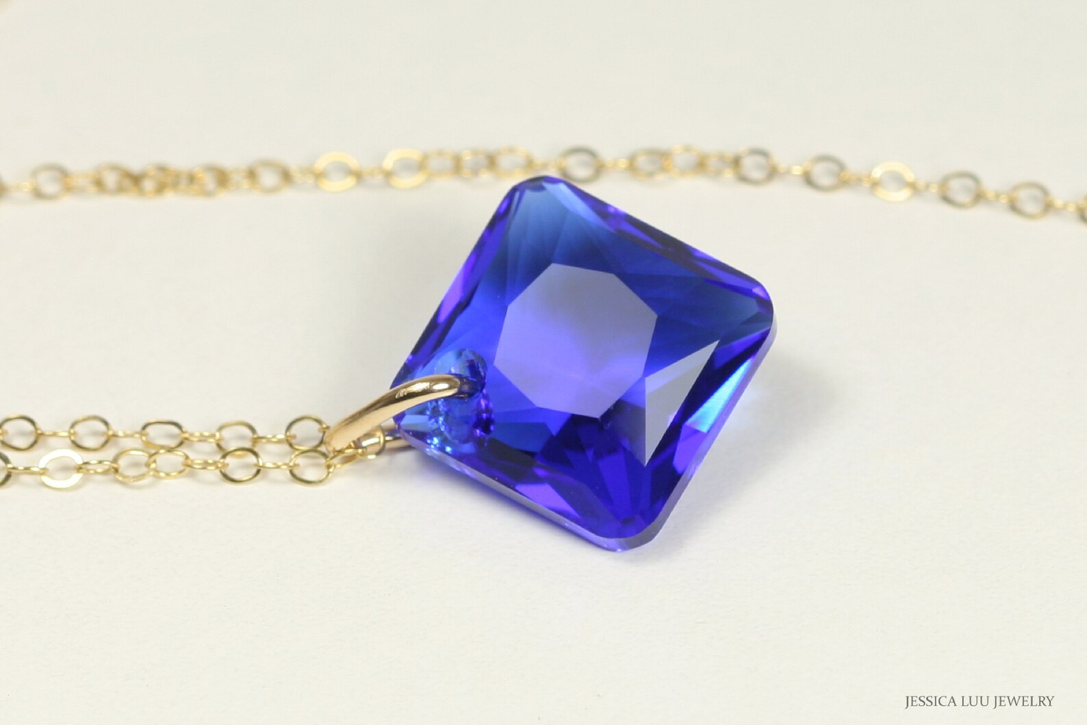 Gold Cobalt Blue Pendant Necklace 14K Gold Filled Majestic | Etsy