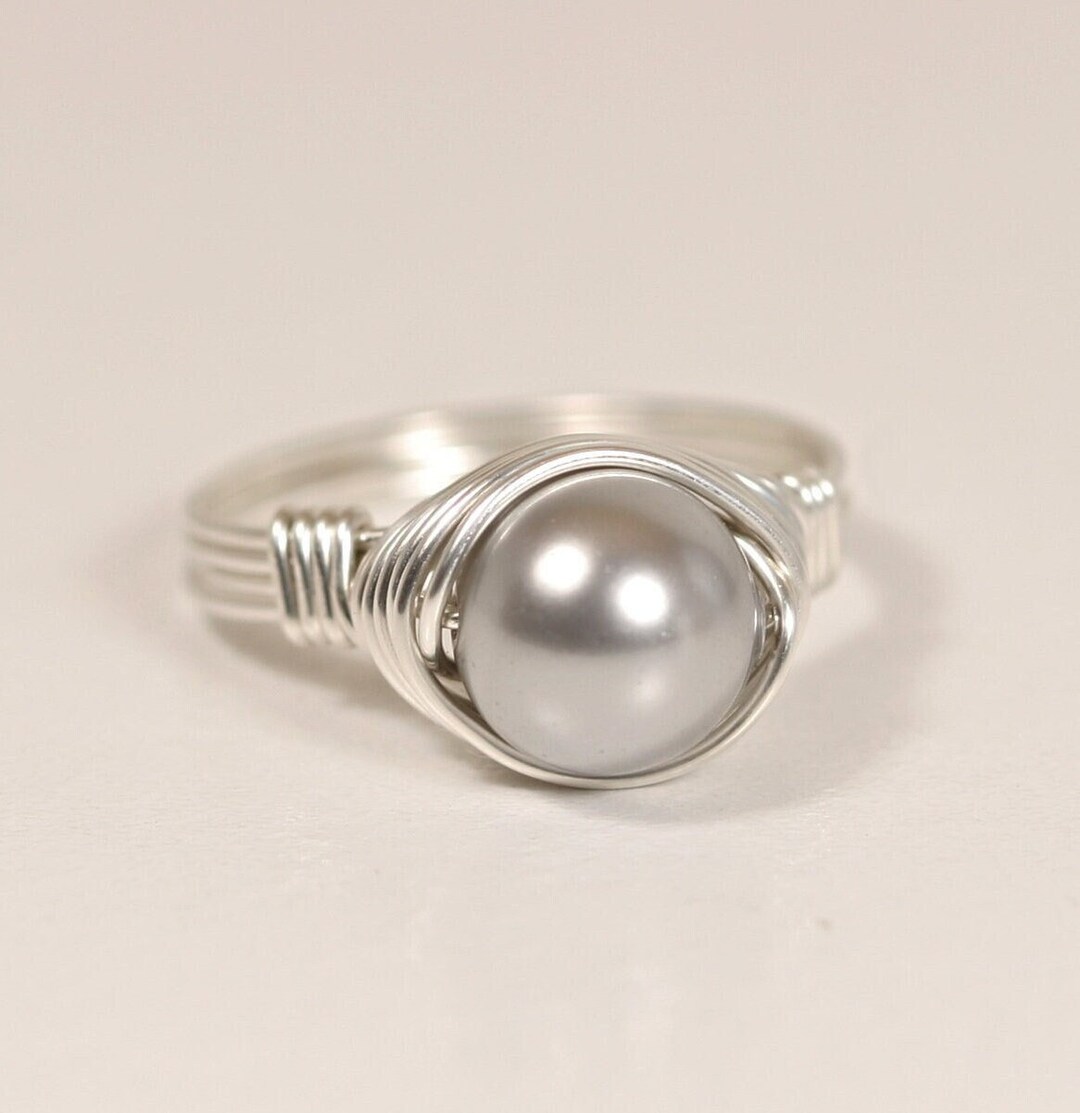 Sterling Silver Pearl Ring Wire Wrapped Round Light Grey - Etsy