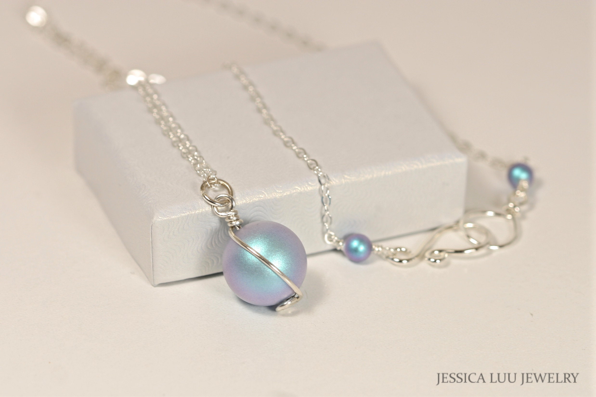 Light Blue Pearl Necklace Sterling Silver or 14K Gold Filled | Etsy