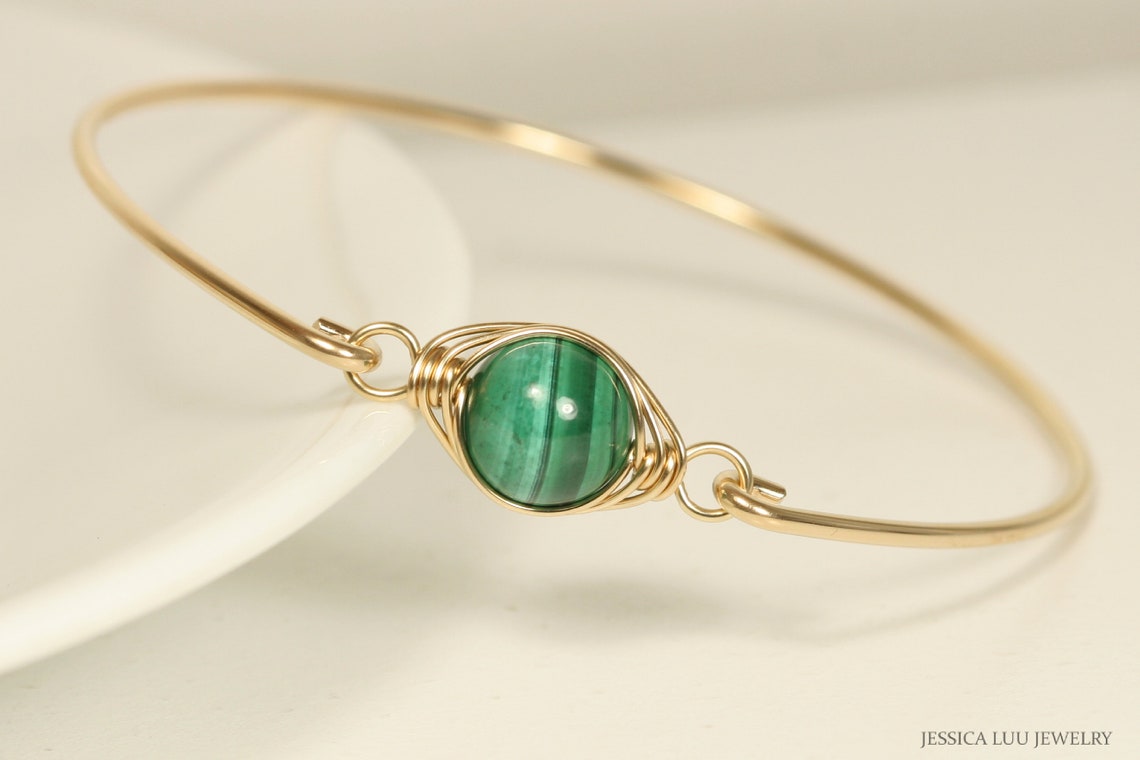 Gold Malachite Bangle Bracelet 14K Yellow or Rose Gold - Etsy