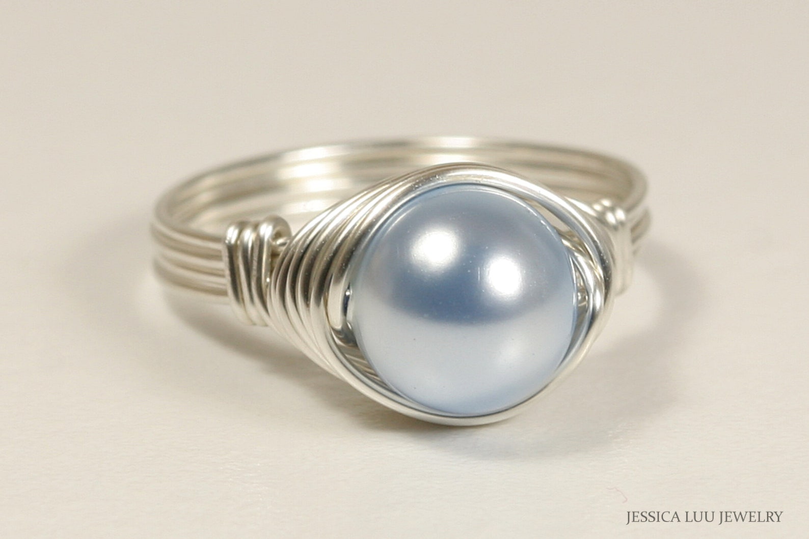 Light Blue Pearl Ring Wire Wrapped Jewelry Handmade Sterling - Etsy