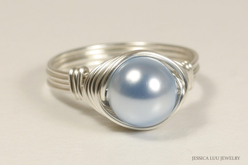 Light Blue Pearl Ring Wire Wrapped Jewelry Handmade Sterling - Etsy