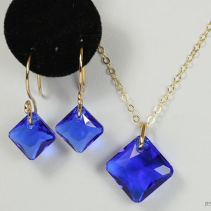 Gold Cobalt Blue Pendant Necklace 14K Gold Filled Majestic | Etsy