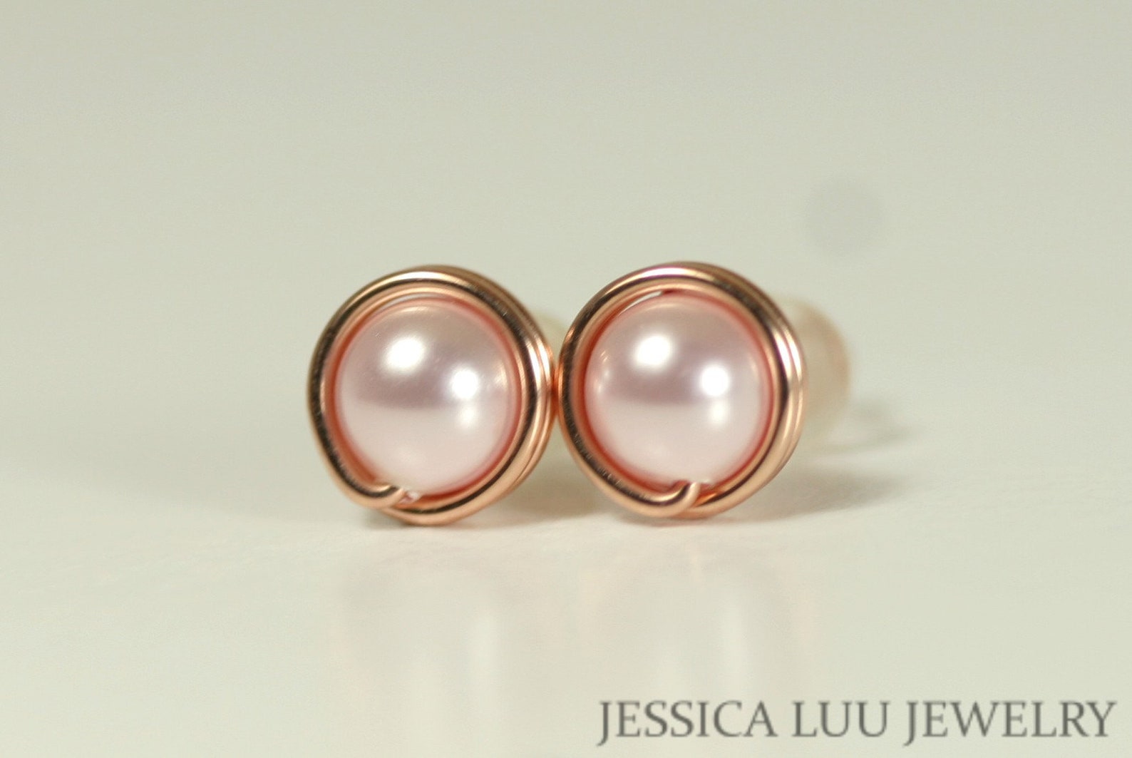 Light Pink Pearl Stud Earrings Rose Gold Earrings Bridal | Etsy