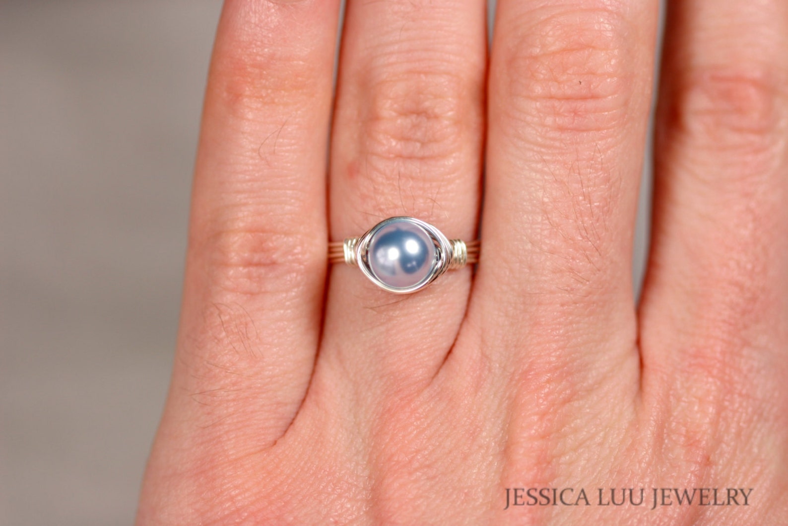 Light Blue Pearl Ring Wire Wrapped Jewelry Handmade Sterling | Etsy