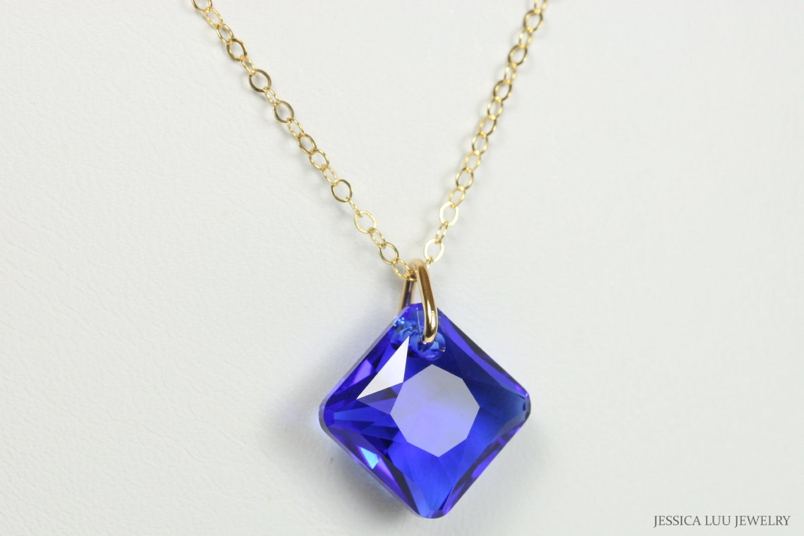 Gold Cobalt Blue Pendant Necklace 14K Gold Filled Majestic | Etsy