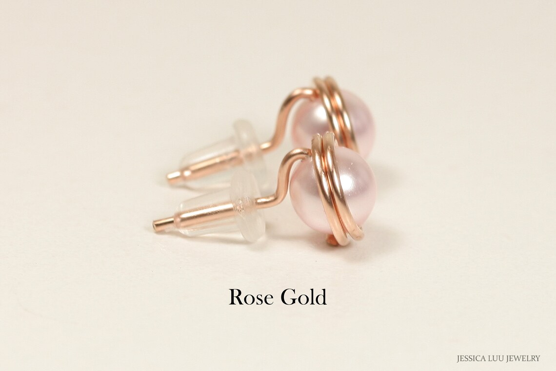 Light Pink Pearl Stud Earrings Rose Gold Earrings Bridal | Etsy