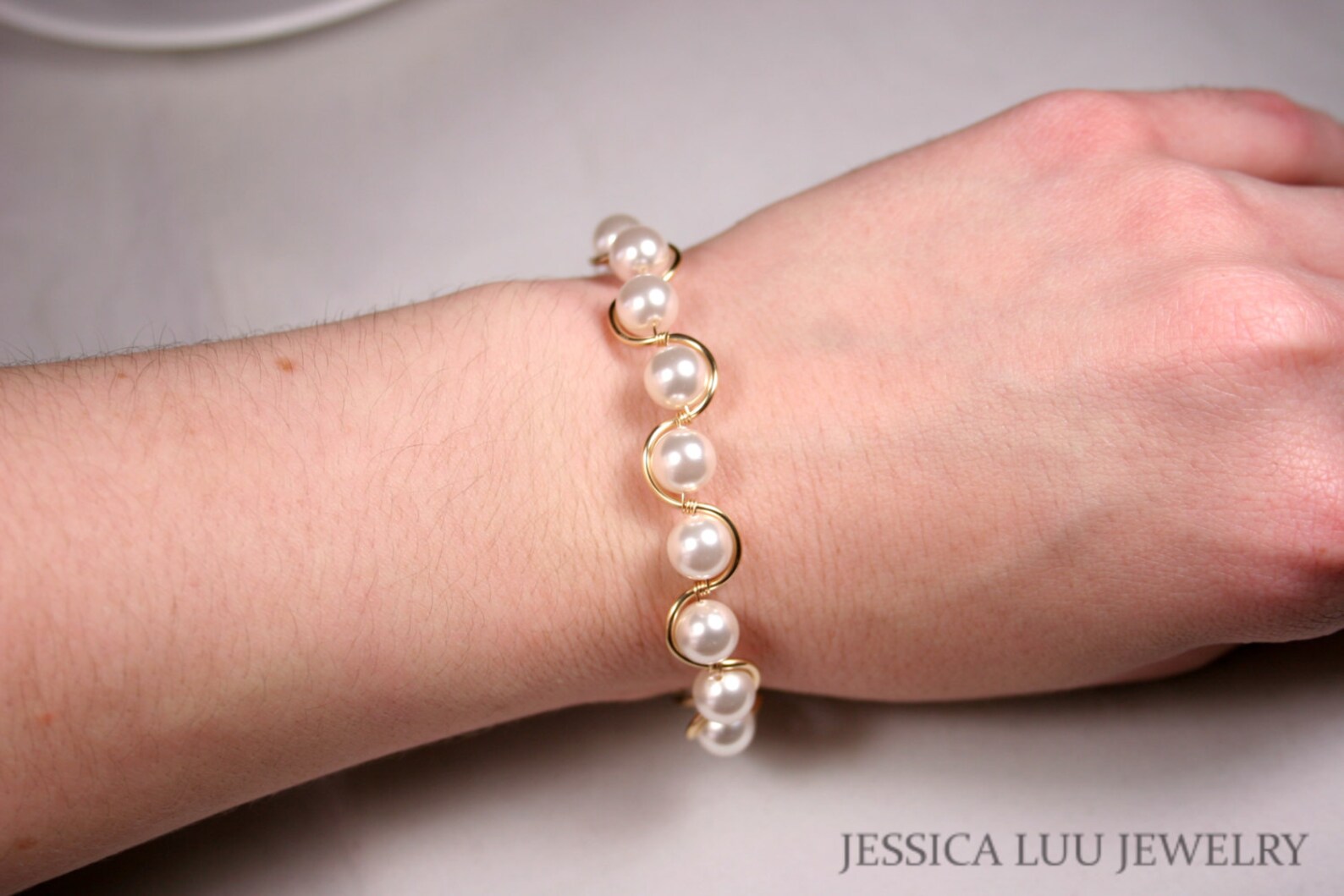 Gold White Pearl Bracelet Wire Wrapped Jewelry Bridal Pearl - Etsy