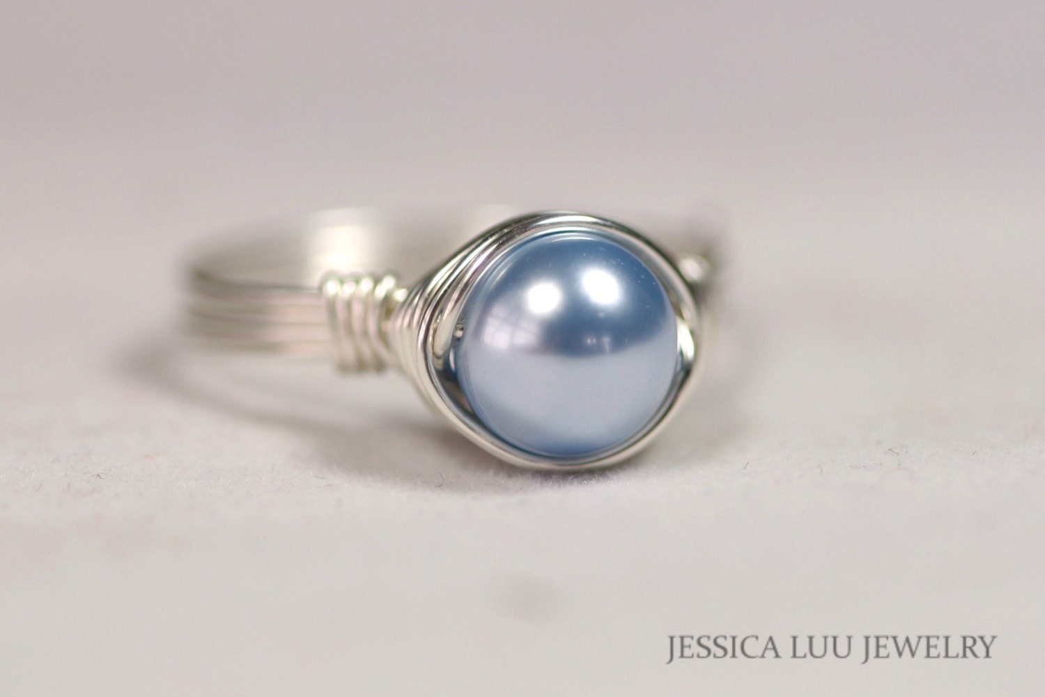 Light Blue Pearl Ring Wire Wrapped Jewelry Handmade Sterling | Etsy