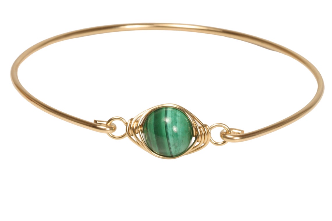 Gold Malachite Bangle Bracelet 14K Yellow or Rose Gold - Etsy