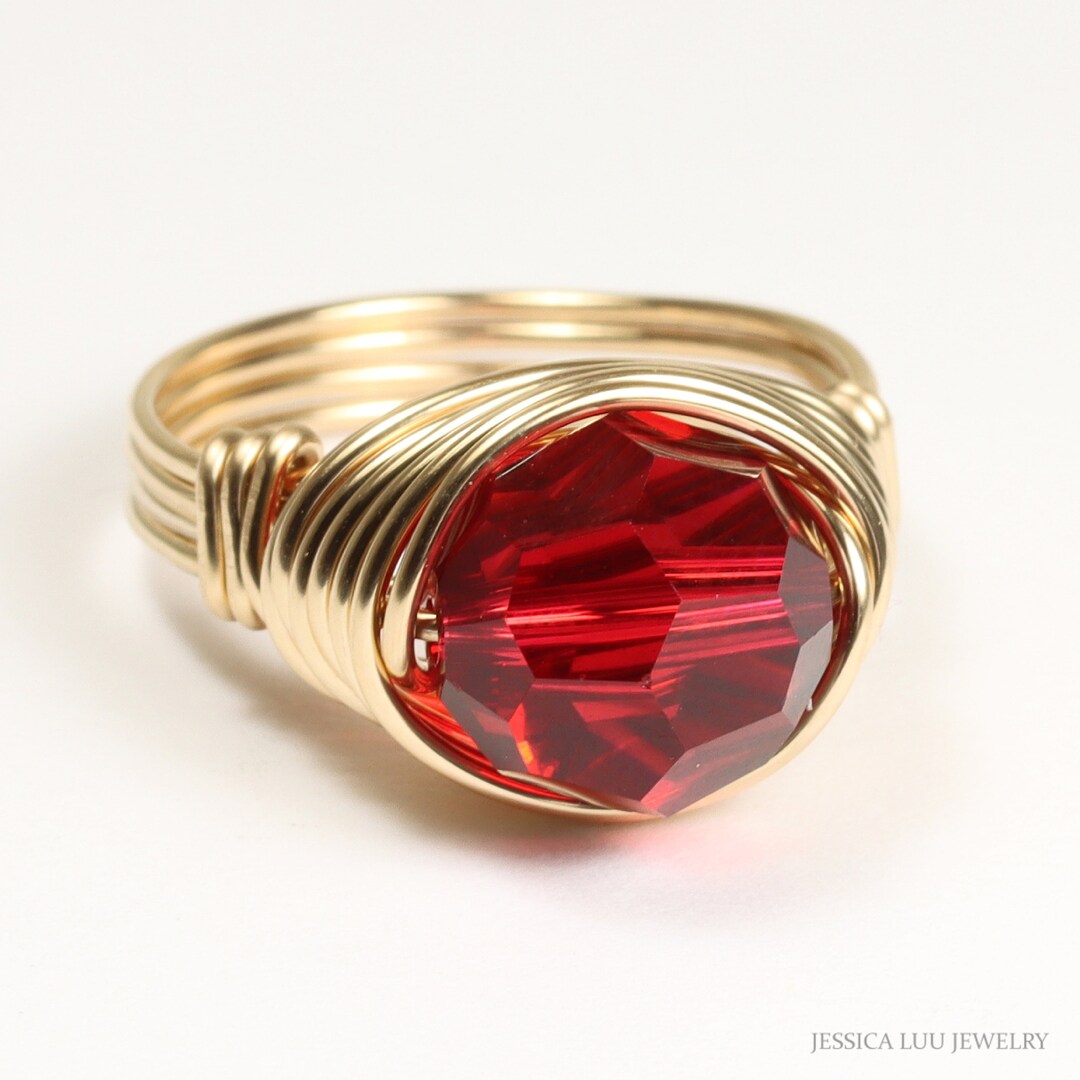 Handmade Ruby Red Crystal Ring: 14k Gold Filled Solitaire, July ...