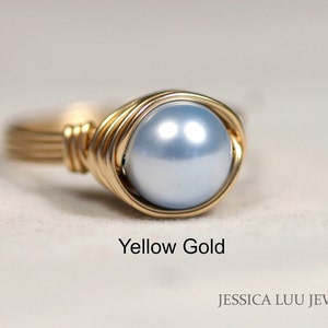 Light Blue Pearl Ring Wire Wrapped Jewelry Handmade Sterling | Etsy