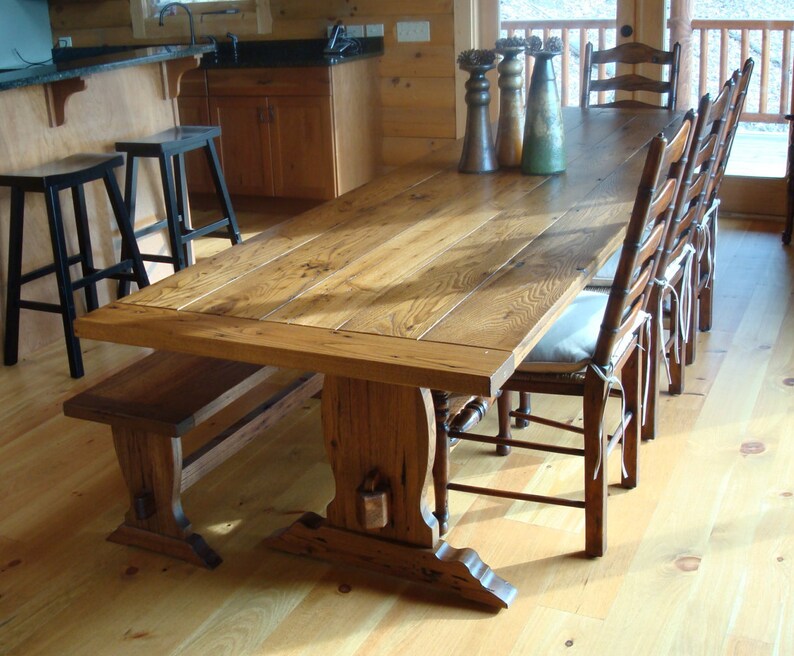 Beautiful Handcrafted Wormy Chestnut Trestle Dining Table. - Etsy