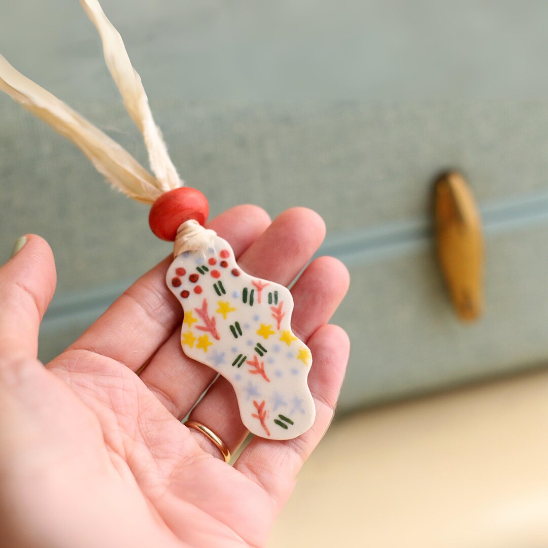 Ceramic Porcelain Pendant, Colorful Earthy Necklace, Unique Handmade ...