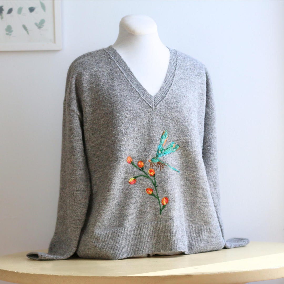 Needle Felted Dragonfly Sweater - Whimsical Cottagecore Upcycled ...