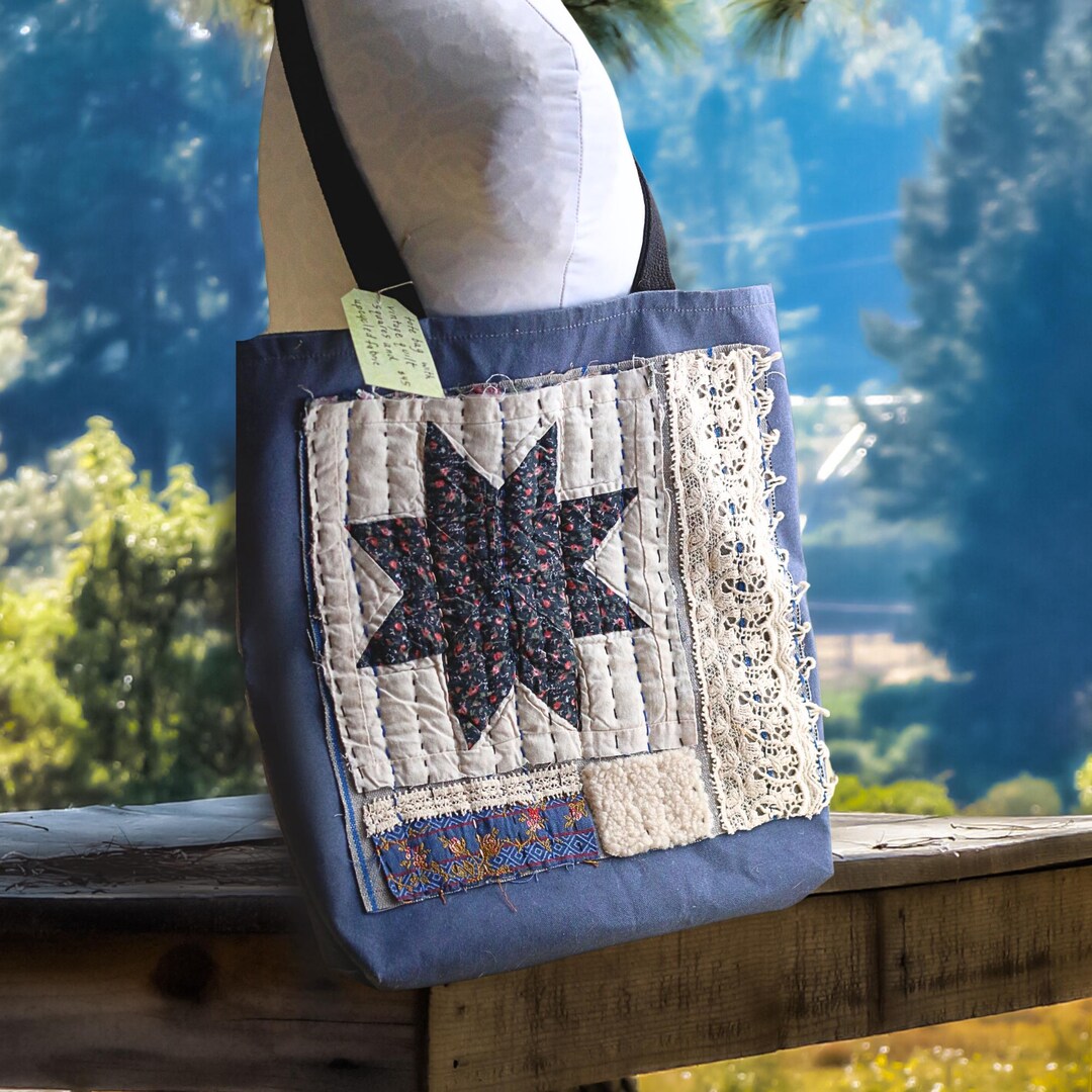 Quilted Patchwork Tote, Recycled Vintage Fabric Bag, Unique Hand ...