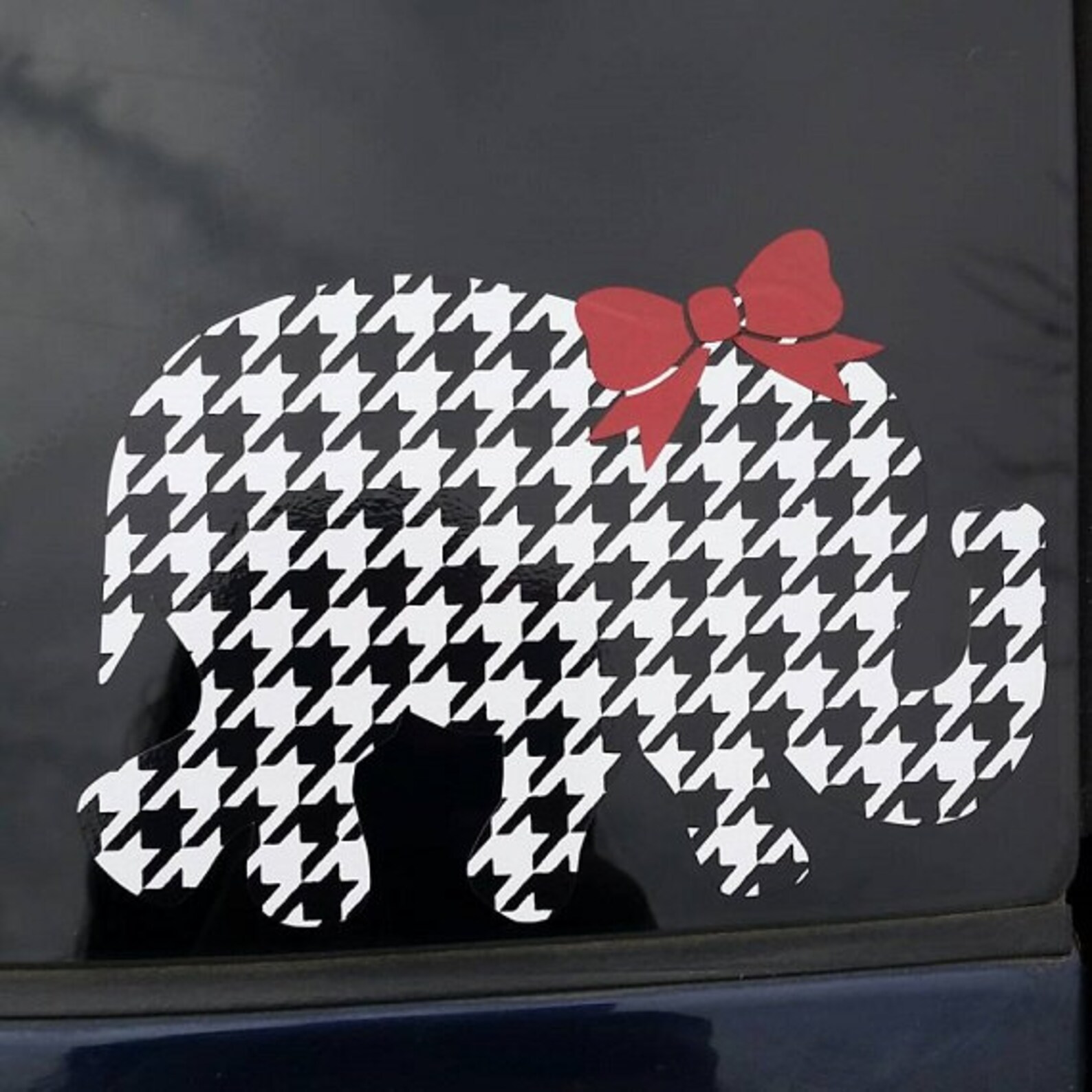 Houndstooth Elephant Vinyl Decal With Bow/ Elephant Car Decal ...