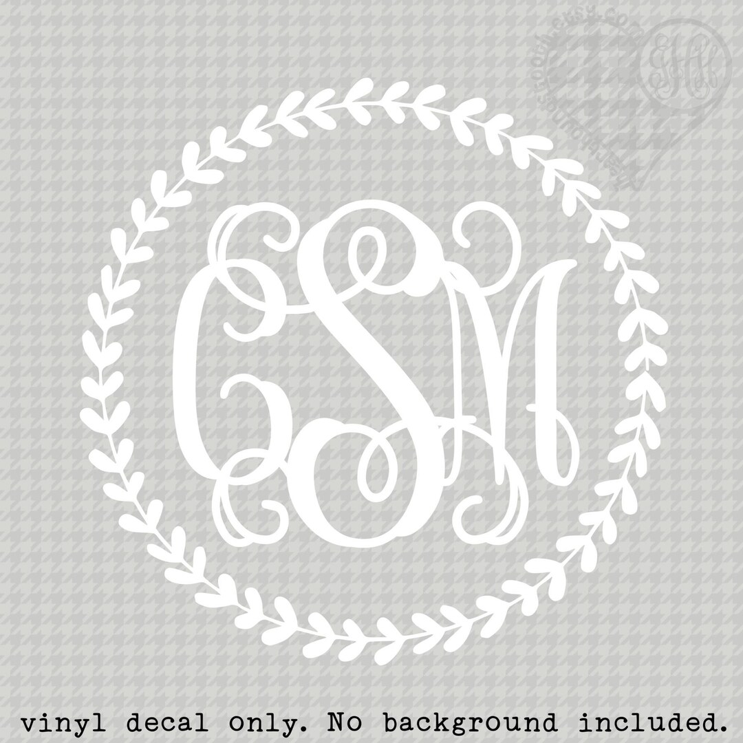 Laurel Wreath Monogram Decal, Wedding Decal, Monogram Wall Decal ...
