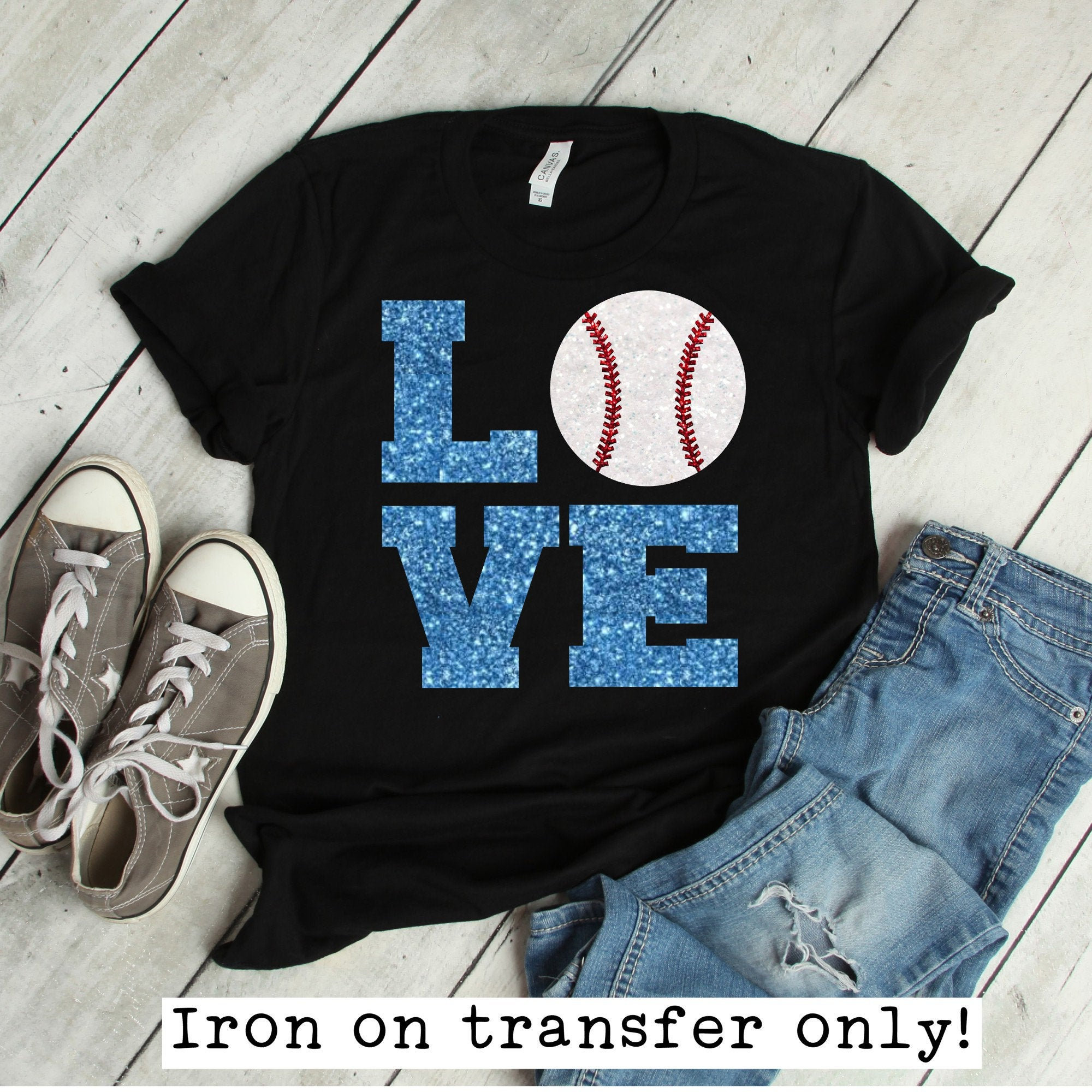 Glitter Baseball LOVE Iron On, Baseball LOVE Iron on Transfer, DIY ...