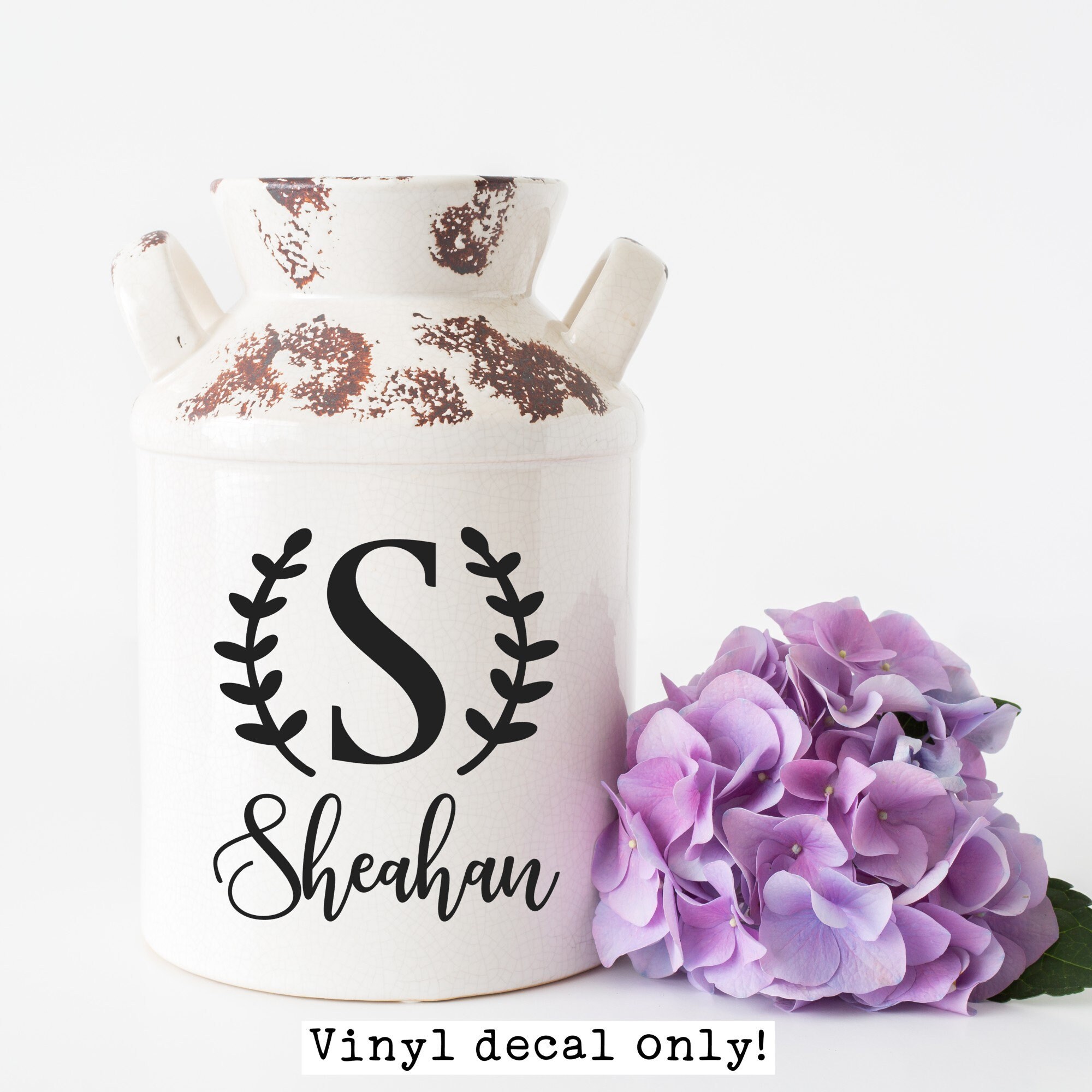 Custom Last Name Decal, Milk Can Decal, Laurel Wreath Family Name Decal ...