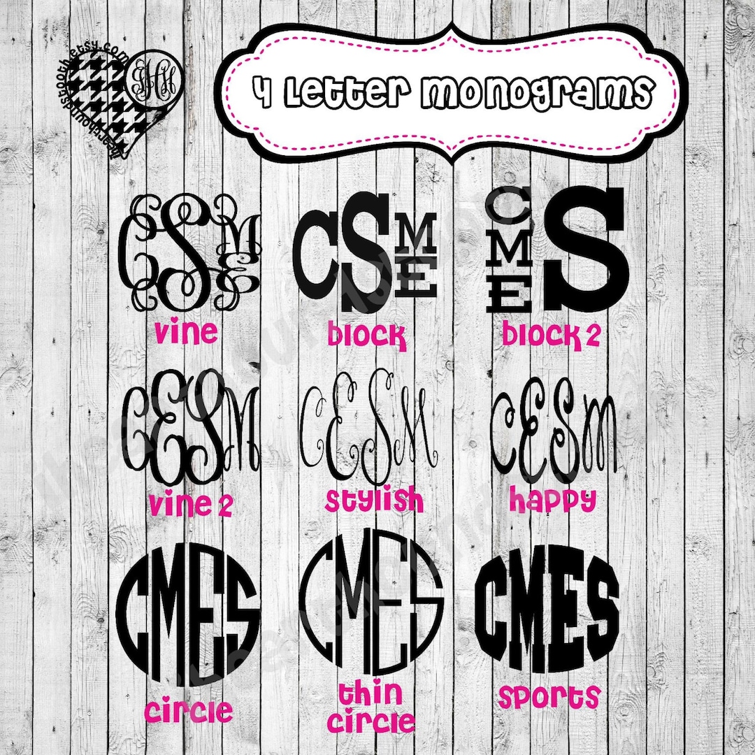 4 Letter Monogram Decal, Monogram Car Decal, Four Letter Monogram ...