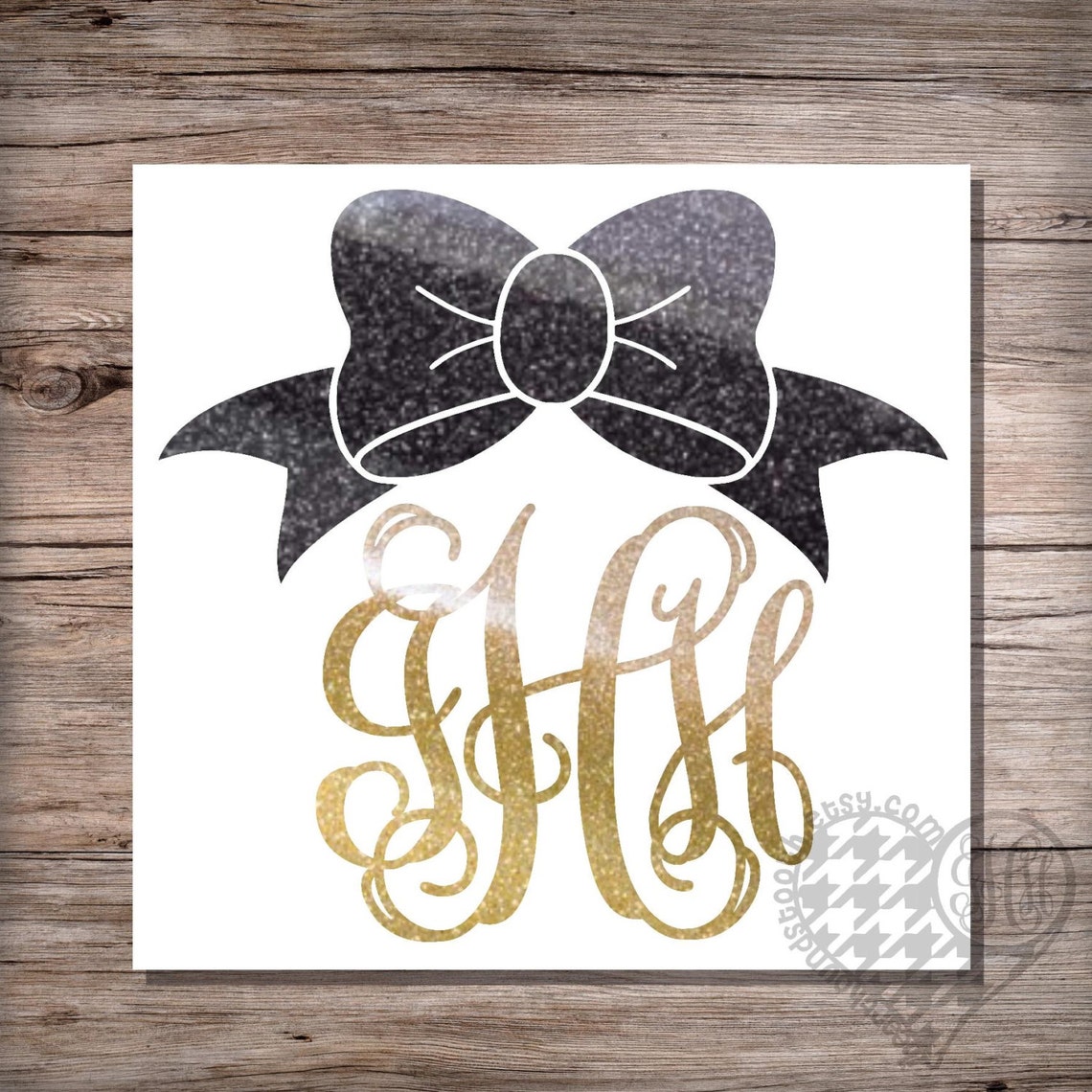 Glitter Bow Monogram Decal, Glitter Monogram Car Decal, Tumbler Decal ...