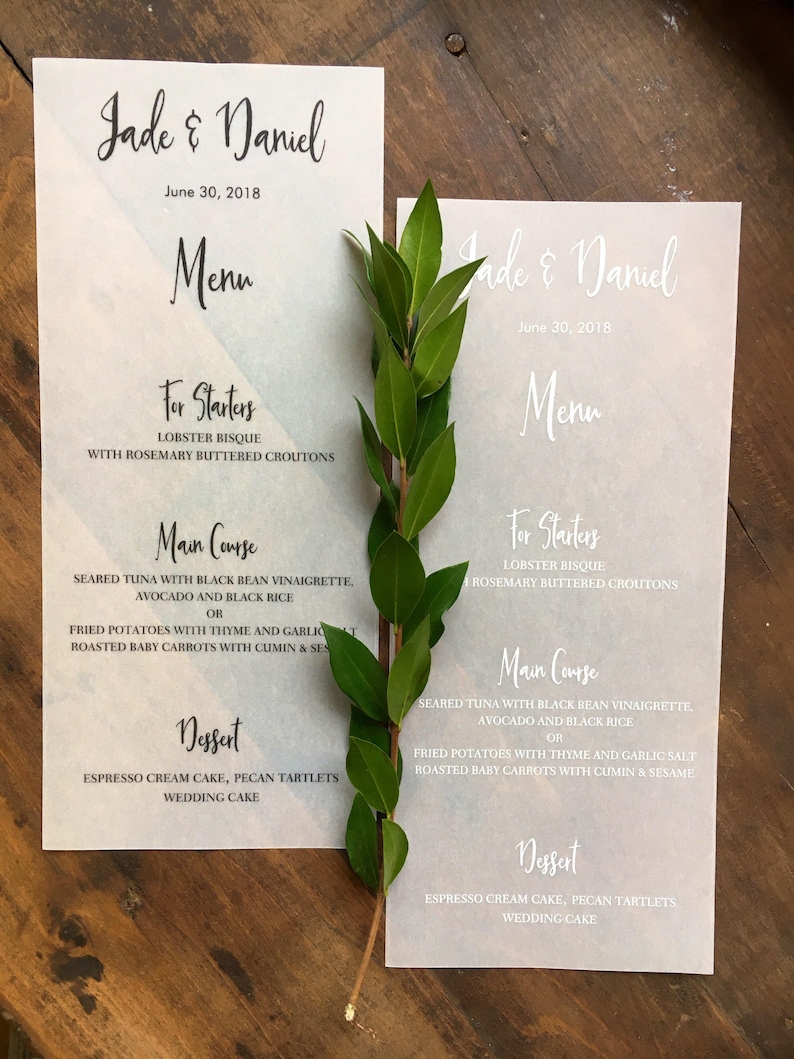 Vellum Wedding Menus, Vellum Menu Card, Printed Menus, Winter Wedding ...