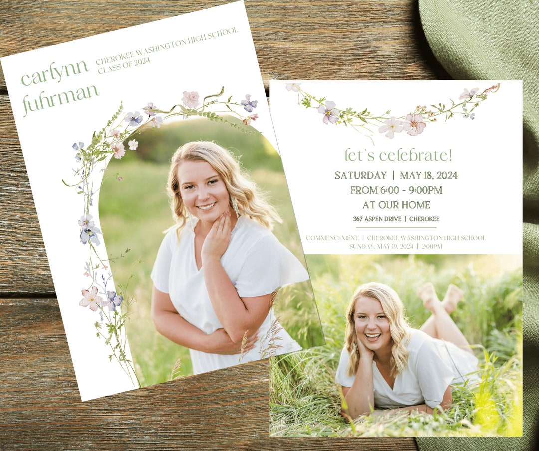 Wildflower Graduation Party Invitation Template, Minimal Grad ...