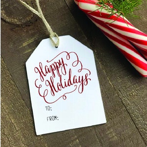 Christmas Gift Tags, Happy Holidays Tags, Printed Custom Tags, Set of ...