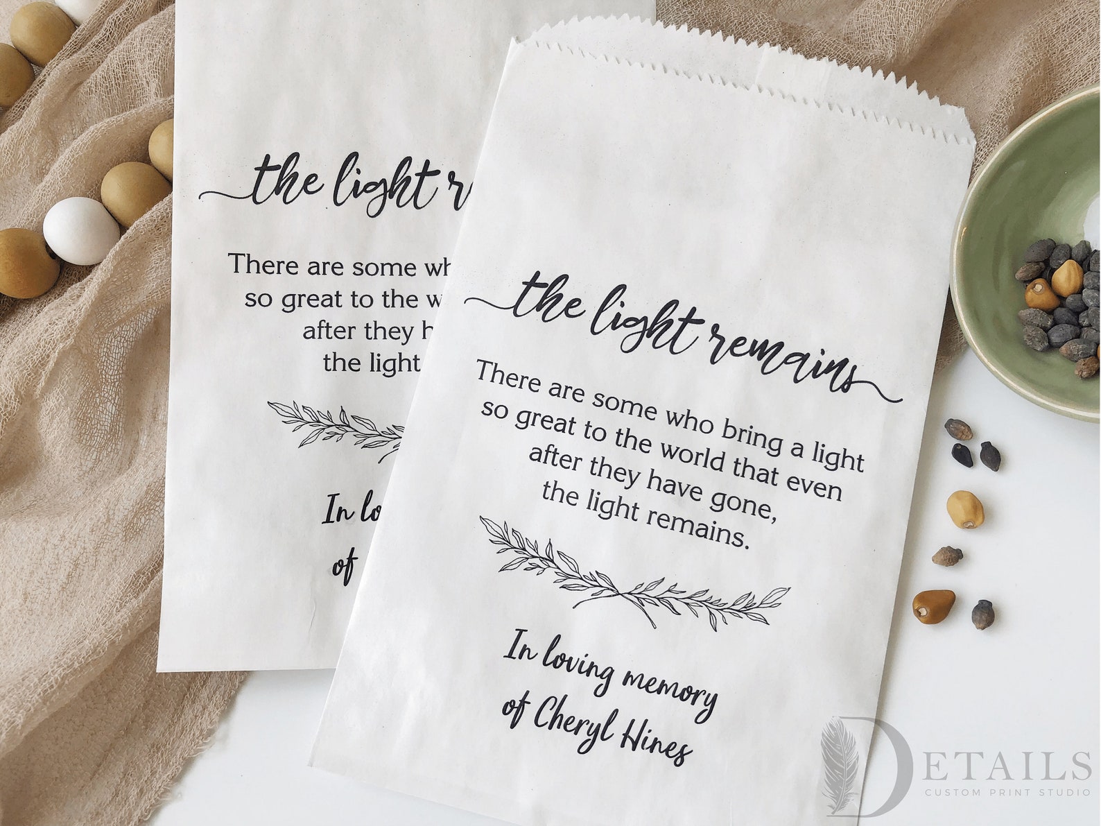 Memorial Gift Bags, Funeral Favors, Celebration of Life, Condolence ...