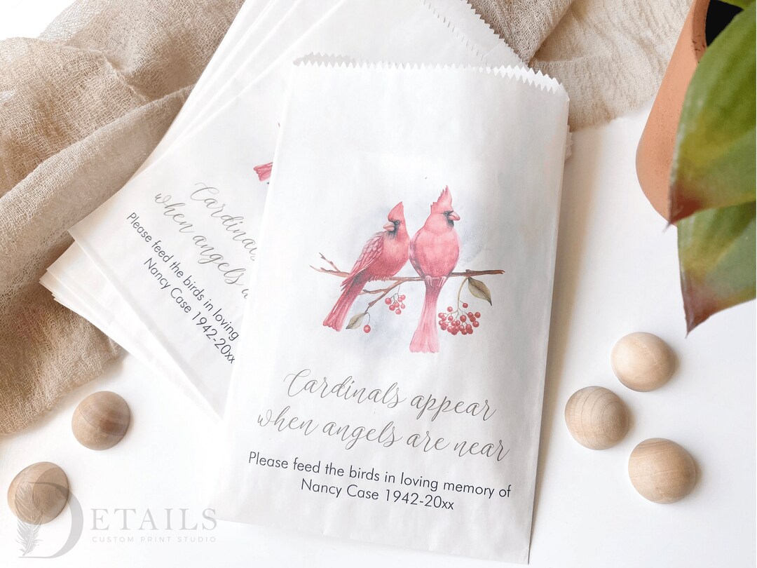 Cardinal Memorial Gift Bags, Memorial Favors, Birdseed Bag (no Seeds ...