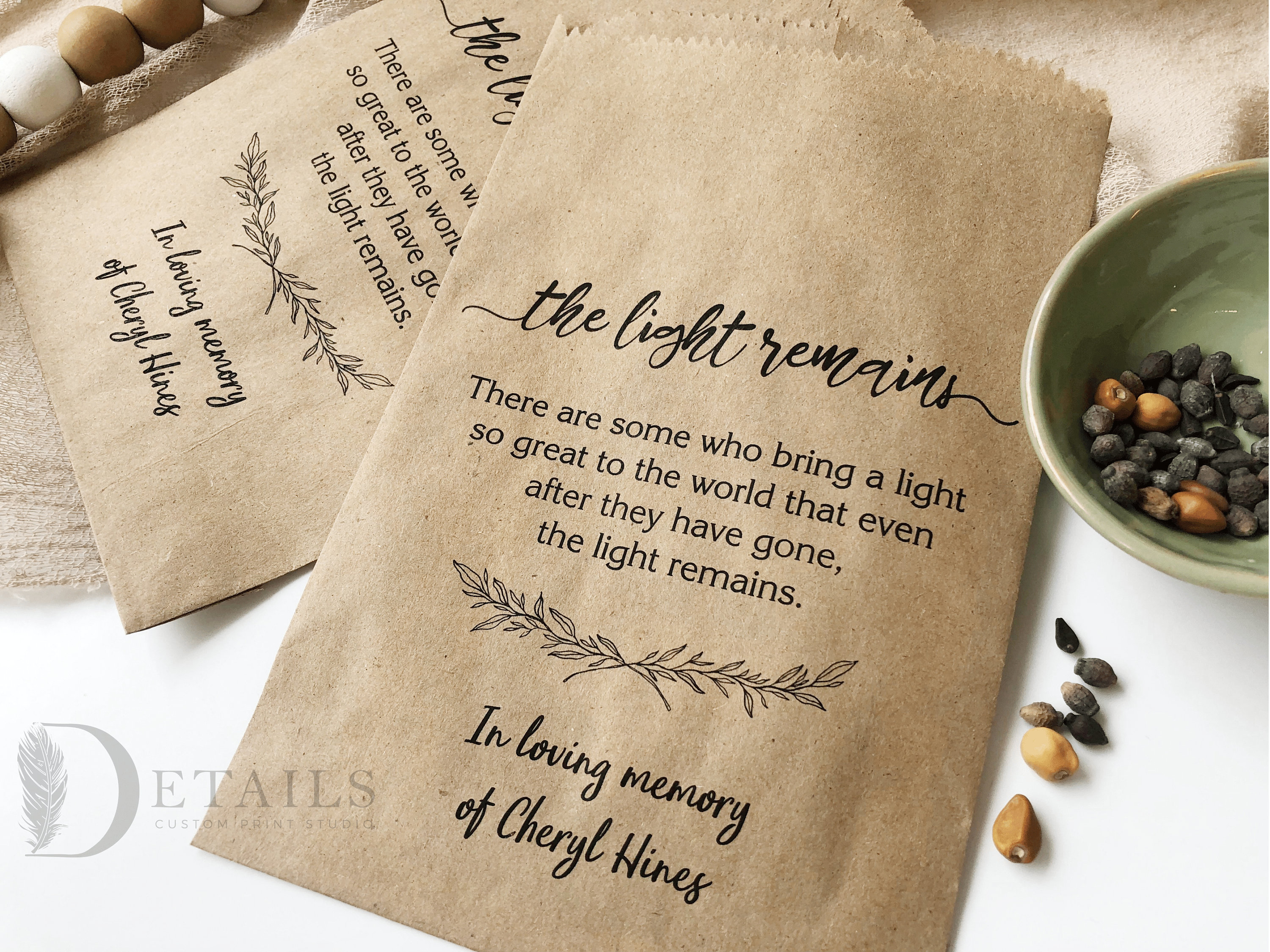 Memorial Gift Bags, Funeral Favors, Celebration of Life, Condolence ...