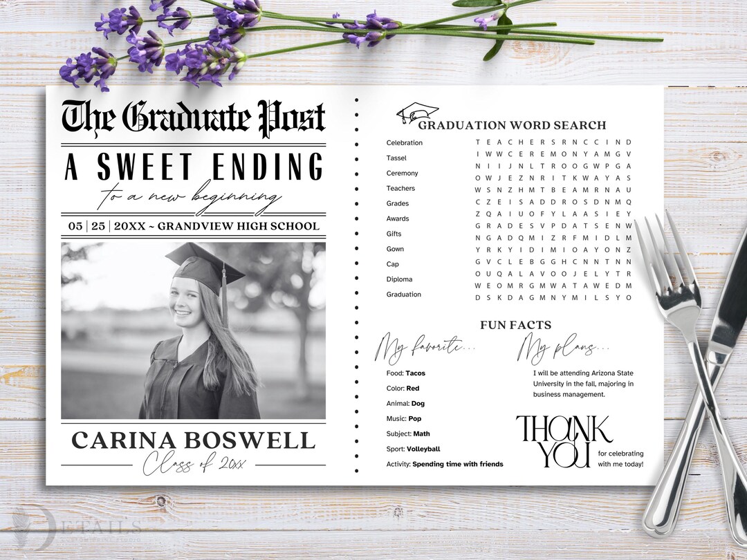 Graduation Placemat, Graduation Newspaper Placemat Printing, Graduation ...
