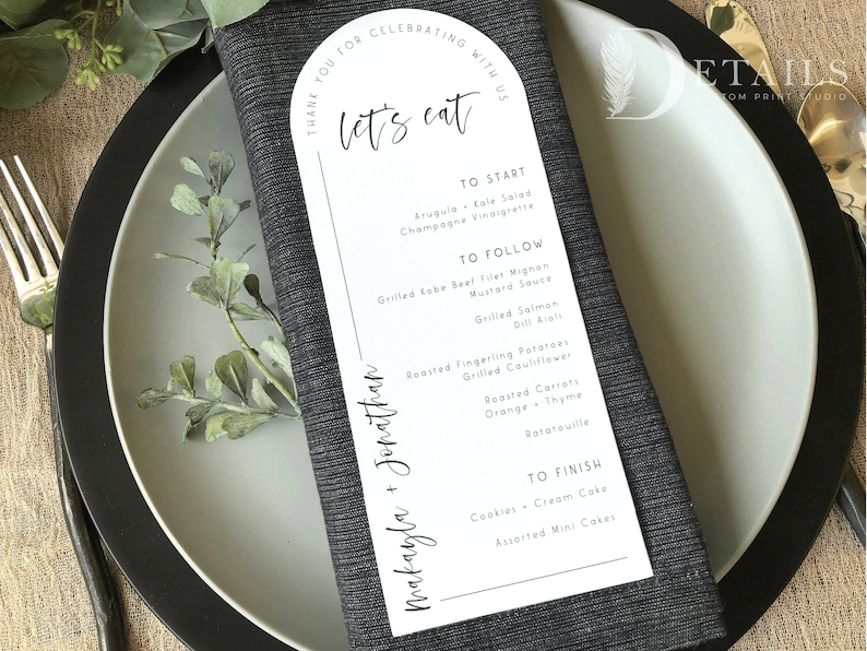 Wedding Dinner Menus Arch Shaped Menus Printed Menus Custom - Etsy