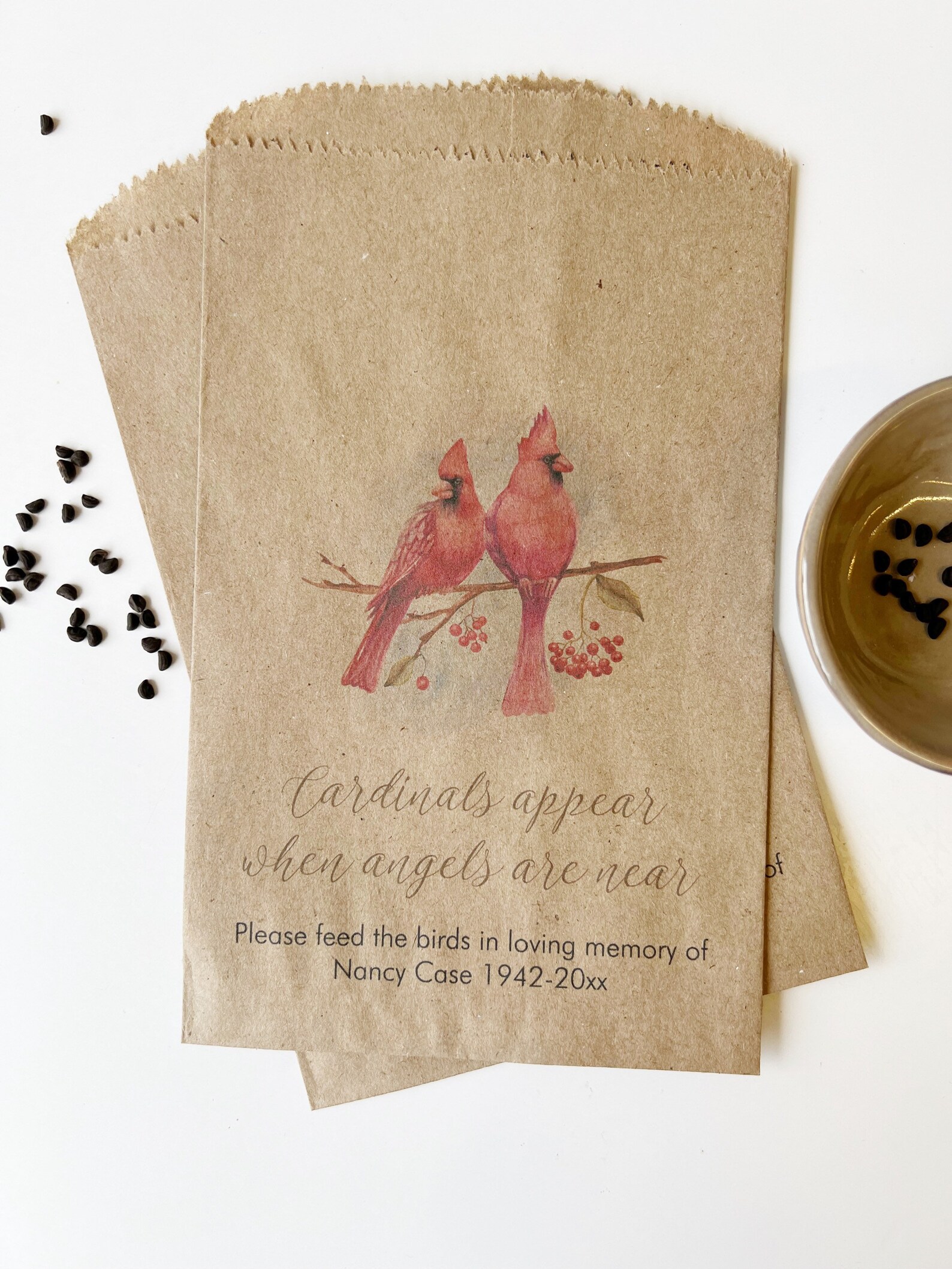 Cardinal Memorial Gift Bags, Memorial Favors, Birdseed Bag (no Seeds ...