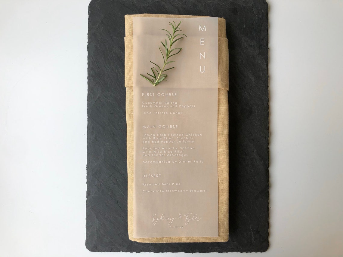 Modern Minimalist Vellum Wedding Menus, Vellum Menu Card, Printed Menus ...