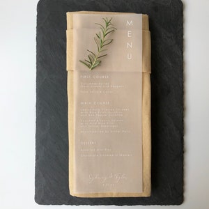 Modern Minimalist Vellum Wedding Menus, Vellum Menu Card, Printed Menus ...