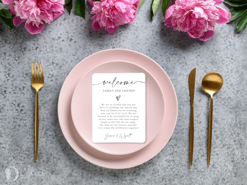 Personalized Wedding Welcome Cards: Elegant Table Place Setting Thank ...