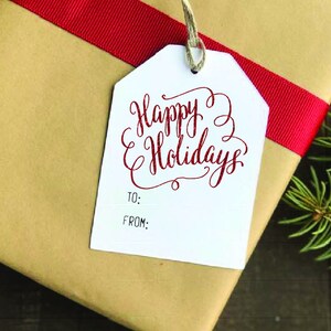 Christmas Gift Tags, Happy Holidays Tags, Printed Custom Tags, Set of ...