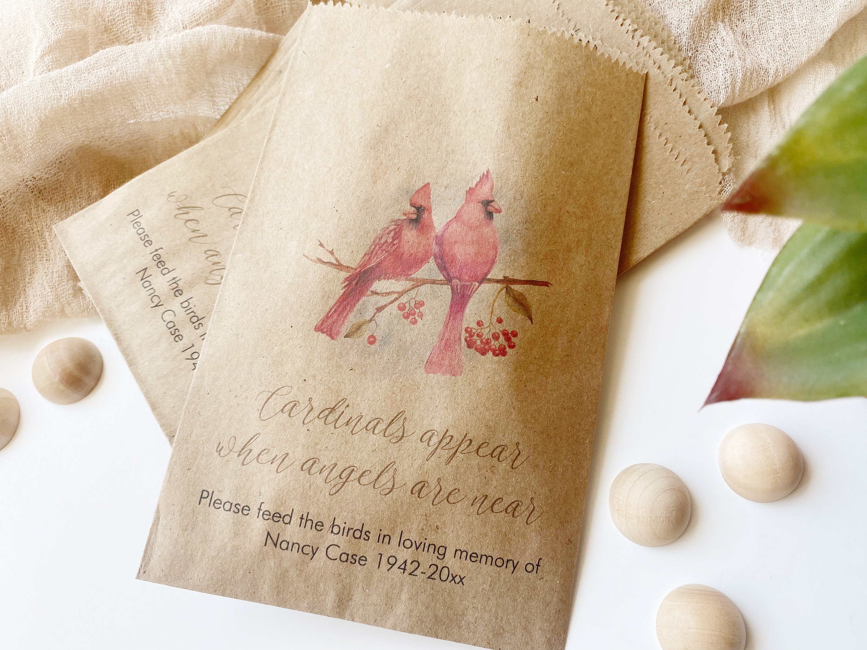 Cardinal Memorial Gift Bags, Memorial Favors, Birdseed Bag (no Seeds ...