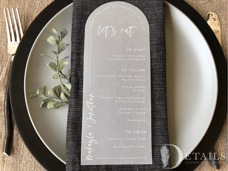 Arch Shape Wedding Menus, Arch Shaped Vellum Menus, Printed Menus ...