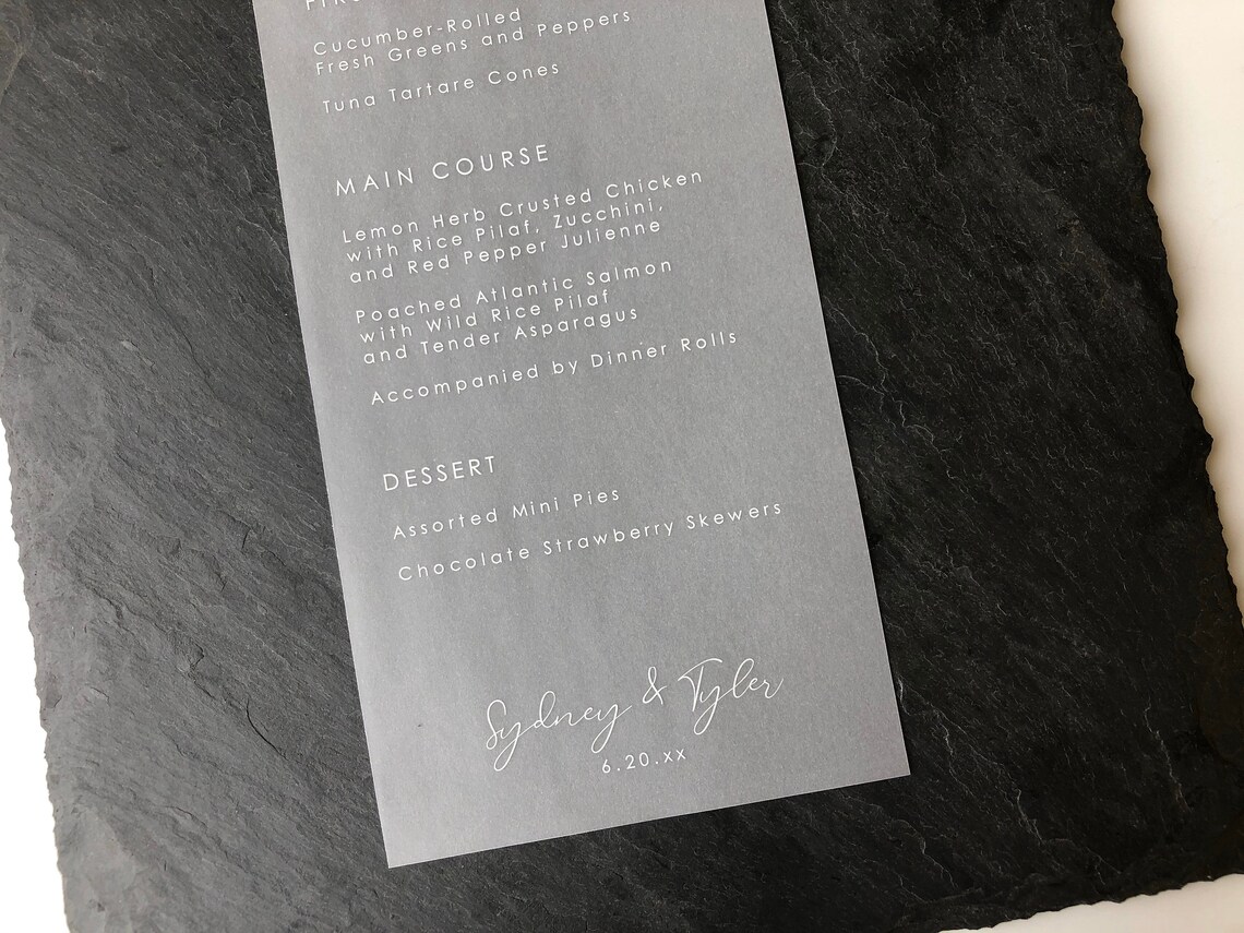Modern Minimalist Vellum Wedding Menus, Vellum Menu Card, Printed Menus ...