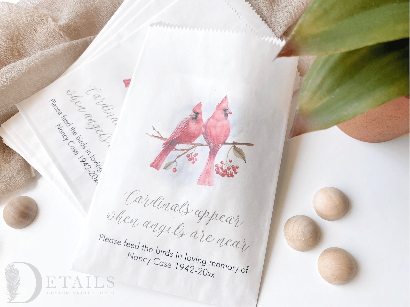 Cardinal Memorial Gift Bags, Memorial Favors, Birdseed Bag (no Seeds ...