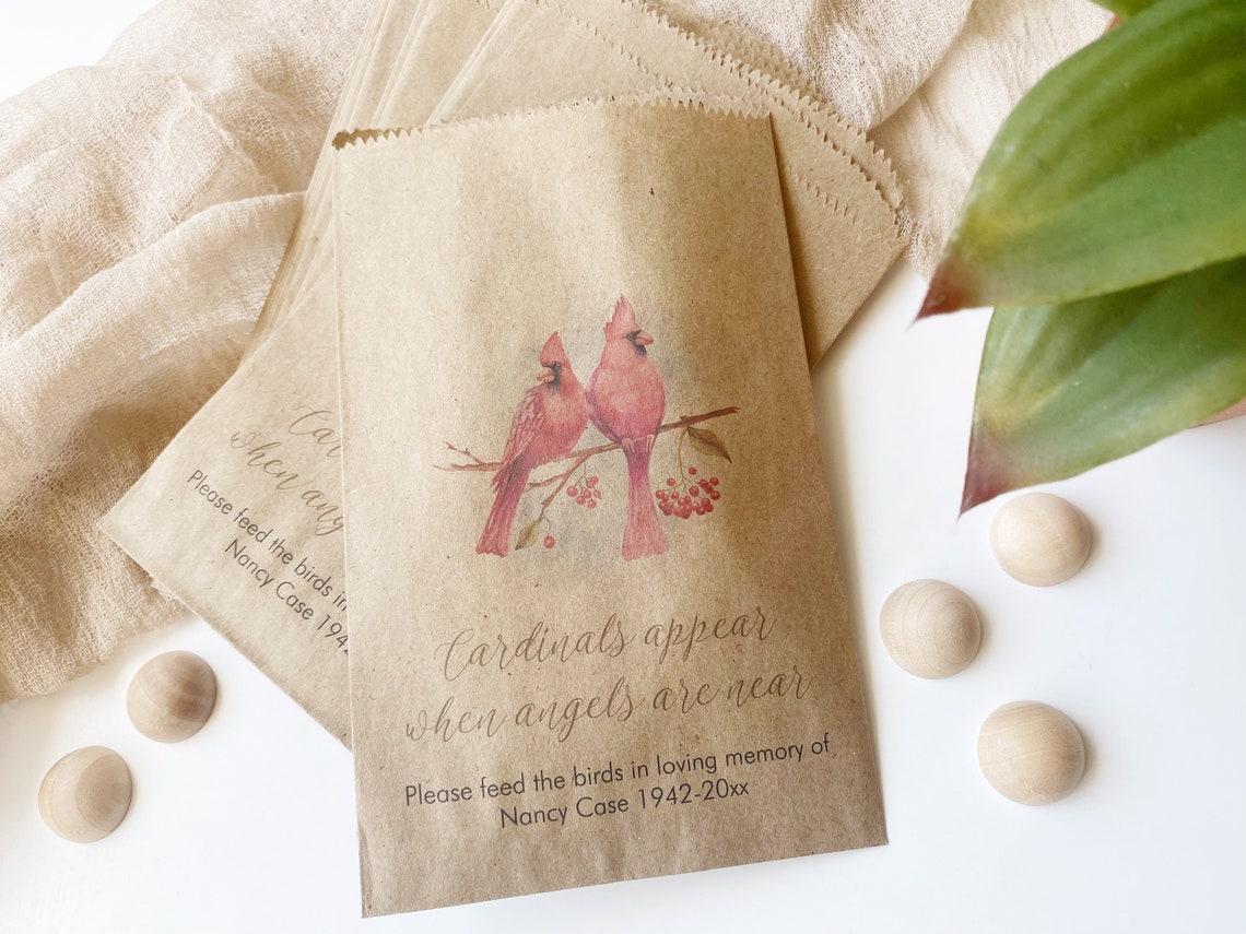Cardinal Memorial Gift Bags, Memorial Favors, Birdseed Bag (no Seeds ...